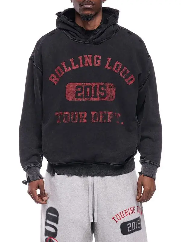 ROLLING LOUD Tour Dept Cotton Graphic Hoodie - Washed Black