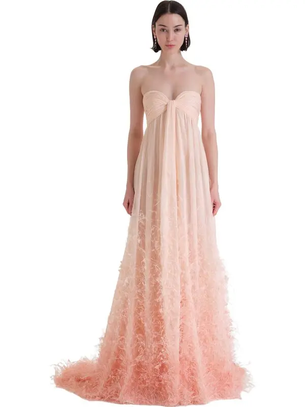 Oscar De La Renta Ombré Feather Embroidered Silk Chiffon Gown - One-color