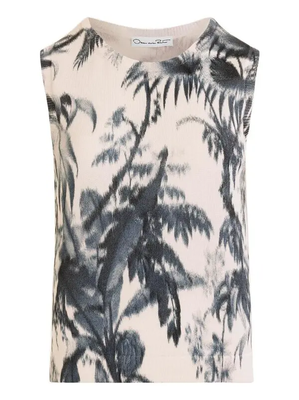 Oscar De La Renta Chin Palm Leaves Ribbed Knit Tank - One-color