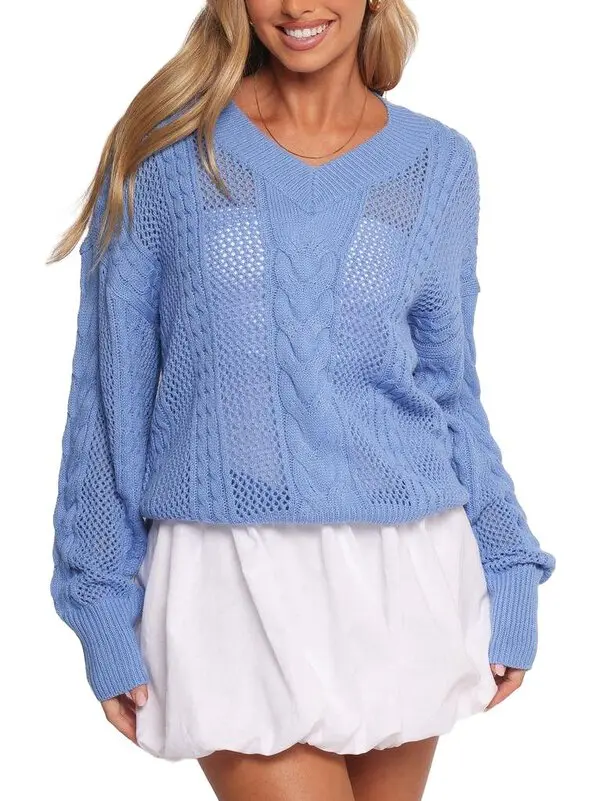PETAL & PUP Open Stitch Crewneck Sweater - Blue
