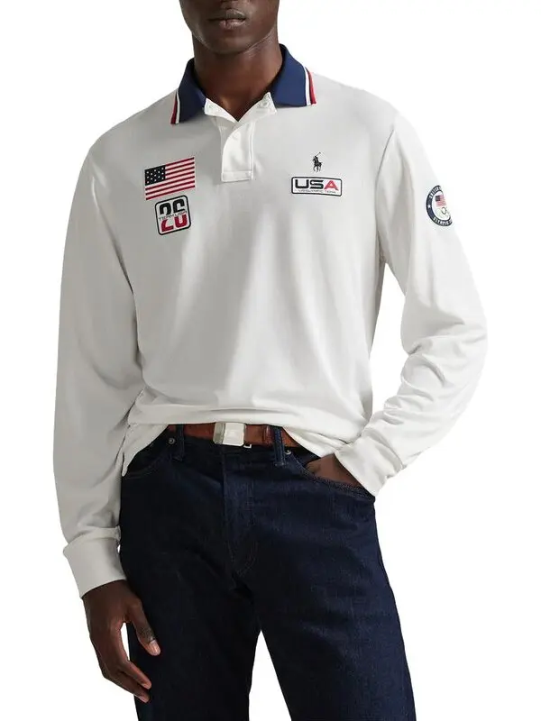 Polo Ralph Lauren Team Usa Performance Mesh Long Sleeve Polo - Ceramic White