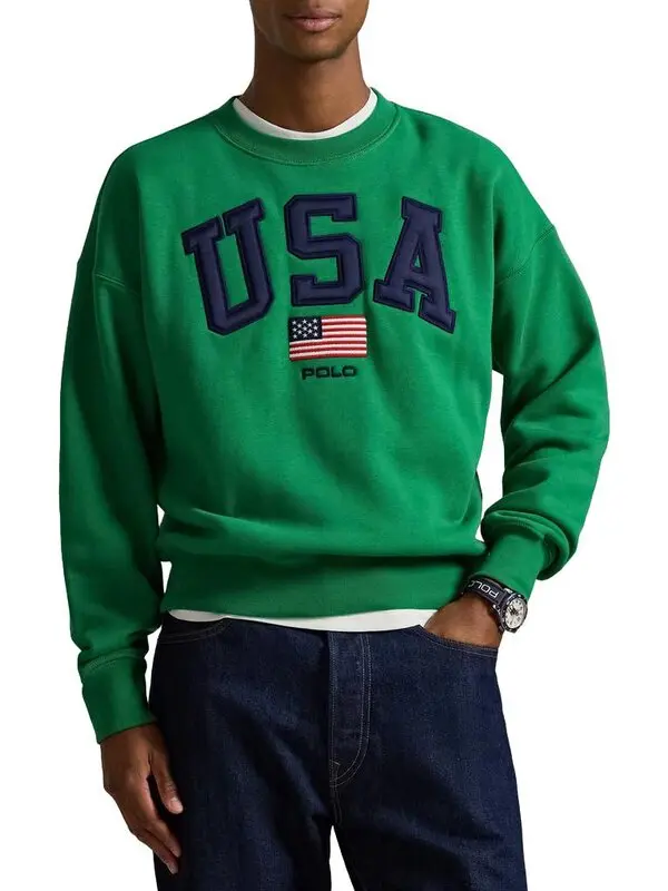 Polo Ralph Lauren Vintage Fit Flag Fleece Crewneck Sweatshirt - Billard Green
