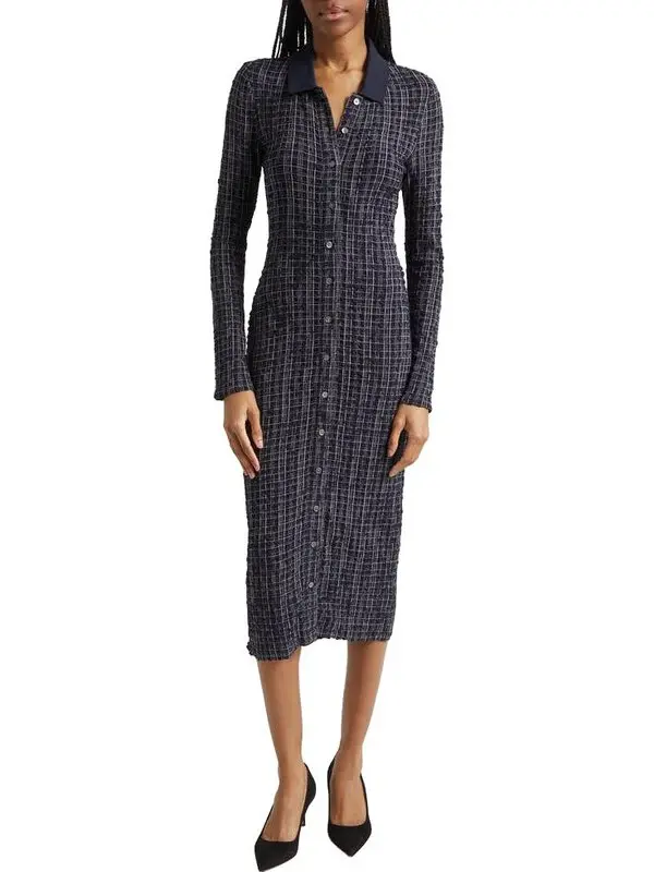 Veronica Beard Barrett Check Shirtdress - Navy White Multi
