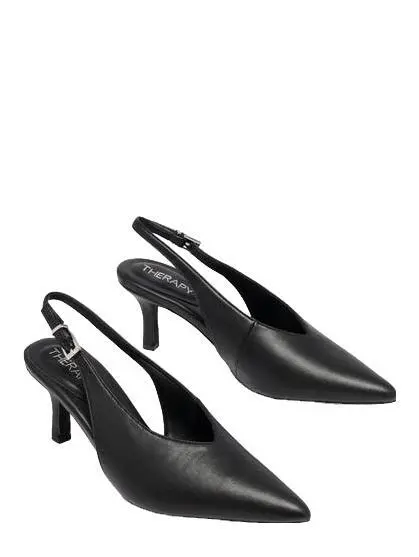 THERAPY AUSTRALIA Jacs Slingback Pointed Toe Pumps - Black Smooth Pu