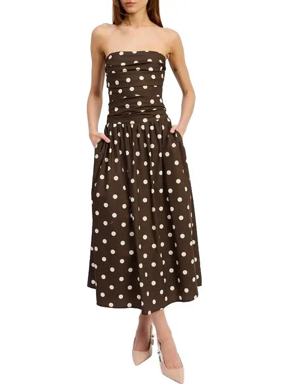 EN SAISON Lainey Dot Sleeveless Midi Dress - Brown Ivory