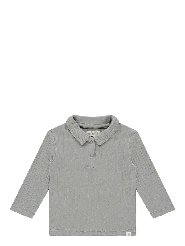BABYFACE Ribbed Long Sleeve Polo Shirt - Steel