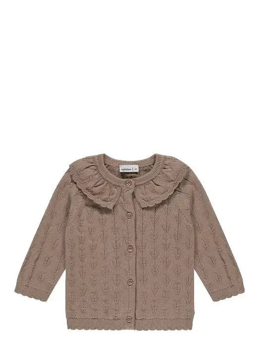 BABYFACE Heart Pointelle Collar Cardigan - Sepia