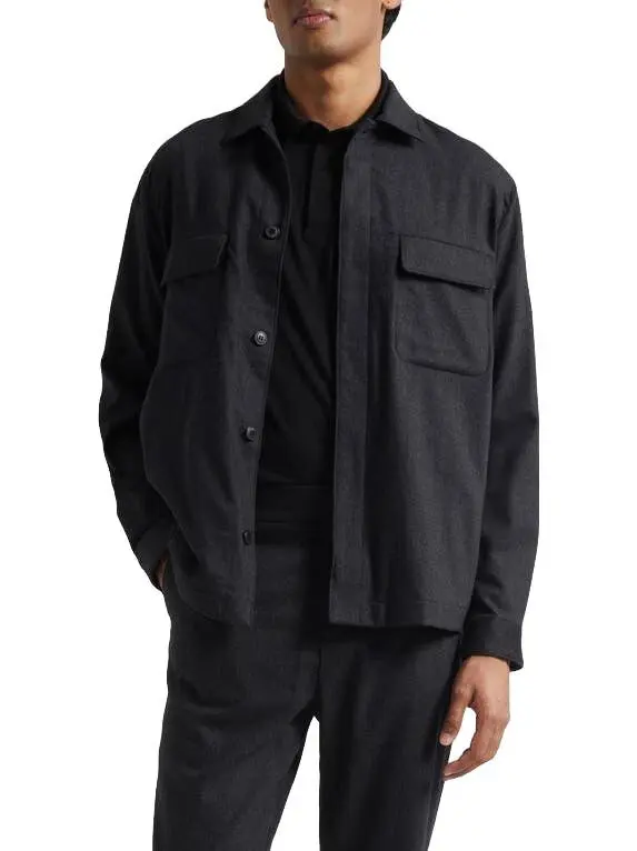 Sunspel Stretch Virgin Wool & Cashmere Flannel Overshirt - Charcoal Melange