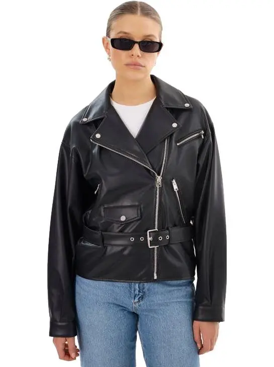LAMARQUE Faux Leather Biker Jacket - Black