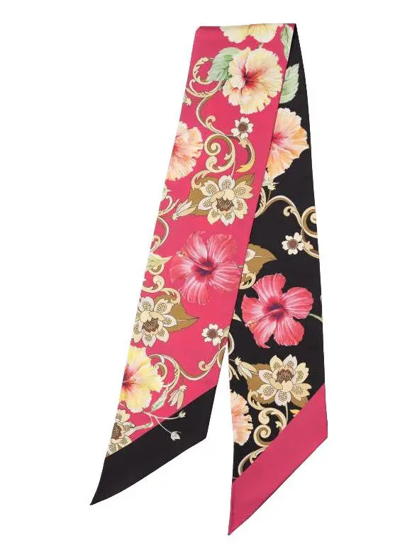 ELIZABETTA Floral Print Skinny Silk Scarf - Pink