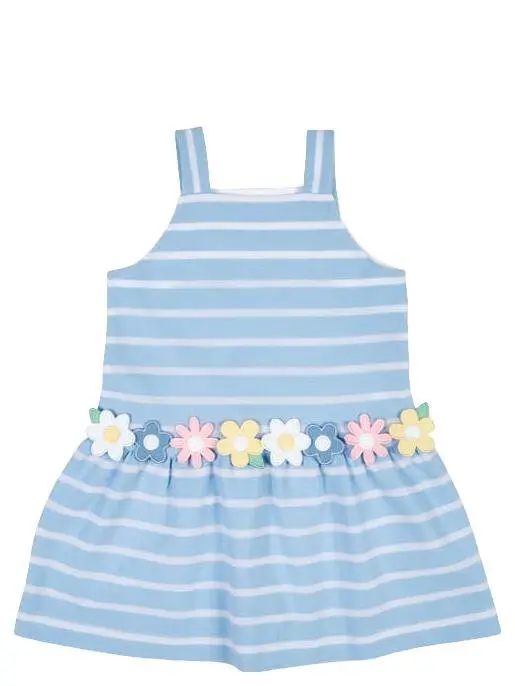 FLORENCE EISEMAN Stripe Knit Dress With Flowers - Light Blue/white