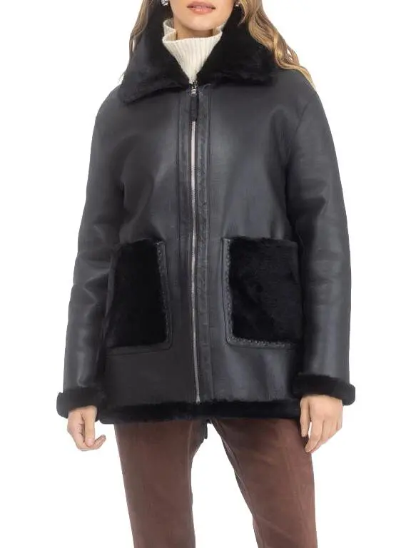 Gorski Reversible Genuine Shearling Short Jacket - Black/black