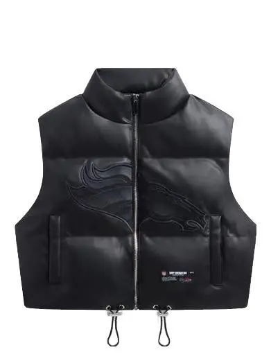 OFF SEASON Denver Broncos Faux Leather Cropped Puffer Vest - Black