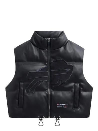 OFF SEASON Buffalo Bills Faux Leather Cropped Puffer Vest - Black