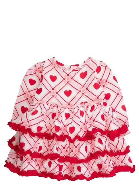 RUFFLEBUTTS Cotton Gauze Tiered Ruffle Dress - Pink Sweetheart Plaid
