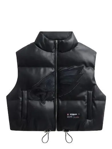 OFF SEASON Philadelphia Eagles Faux Leather Cropped Puffer Vest - Black