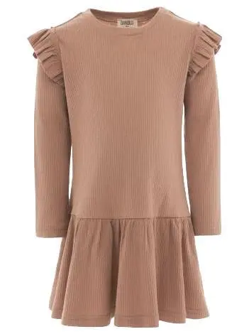 BANBLU Modal Ruffle Long-sleeve Dress - Fawn