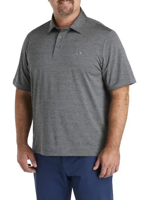 Vineyard Vines Big & Tall Striped Sankaty Performance Polo Shirt - Gray Pine Deep Bay