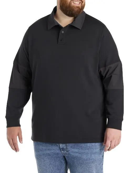 SOCIETY OF ONE BY DXL Big & Tall Mixed Media Rugby Sweatshirt - Black