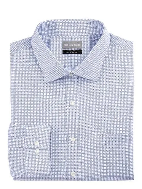 Michael Kors Big & Tall Linked Grid Performance Dress Shirt - Navy