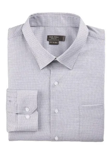 OAK HILL PREMIUM BY DXL Big & Tall Textured Check Patterned Dress Shirt - White
