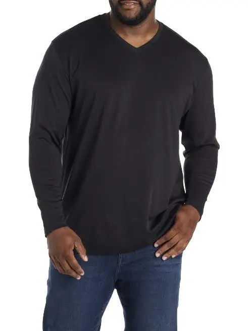 Robert Barakett Big & Tall Georgia Long-sleeve V-neck T-shirt - Black