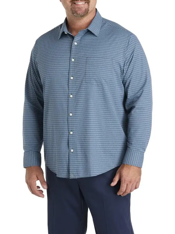 UNTUCKIT FIT BY DXL Big & Tall Delune Plaid Performance Sport Shirt - Blue