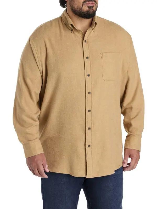 HARBOR BAY BY DXL Big & Tall Solid Flannel Sport Shirt - Tigers Eye Hthr