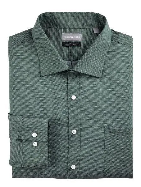 Michael Kors Big & Tall Micro Patterned Performance Dress Shirt - Green