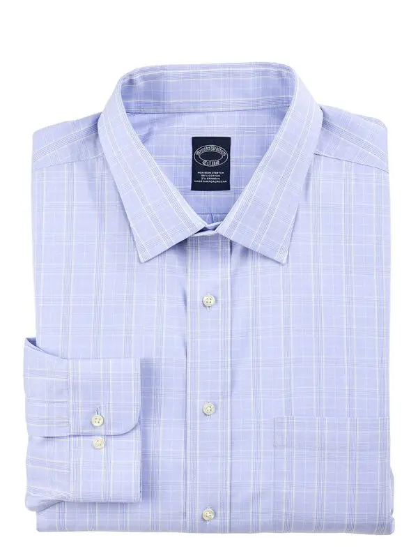 Brooks Brothers Big & Tall Non-iron Glen Plaid Dress Shirt - Light Blue
