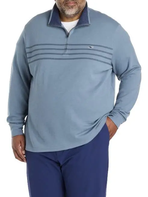 Vineyard Vines Big & Tall Brenton Stripe Saltwater 1/4-zip Pullover - Blue Mirage