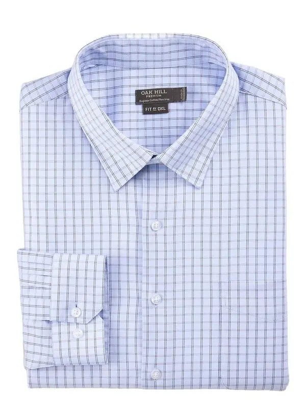 OAK HILL PREMIUM BY DXL Big & Tall Elevated Check Dress Shirt - Blue
