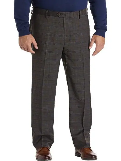 OAK HILL BY DXL Big & Tall Waist-relaxer Plaid Dress Pants - Brown