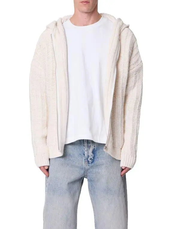 Mnml Open Stitch Zip Hooded Cardigan - Off White