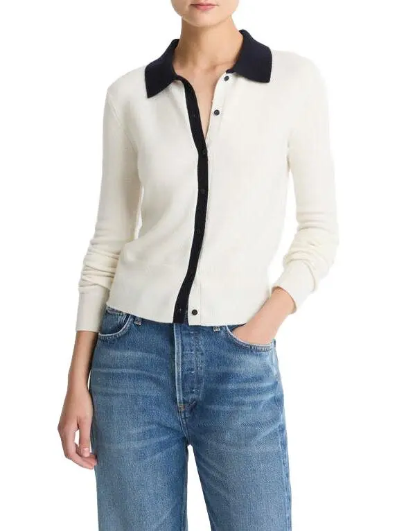 Vince Wool And Cashmere Blend Cardigan - Off White/coastal
