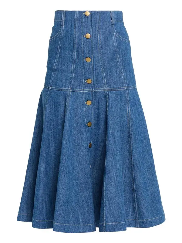 Akris Paneled Denim Midi Skirt - Medium Blue