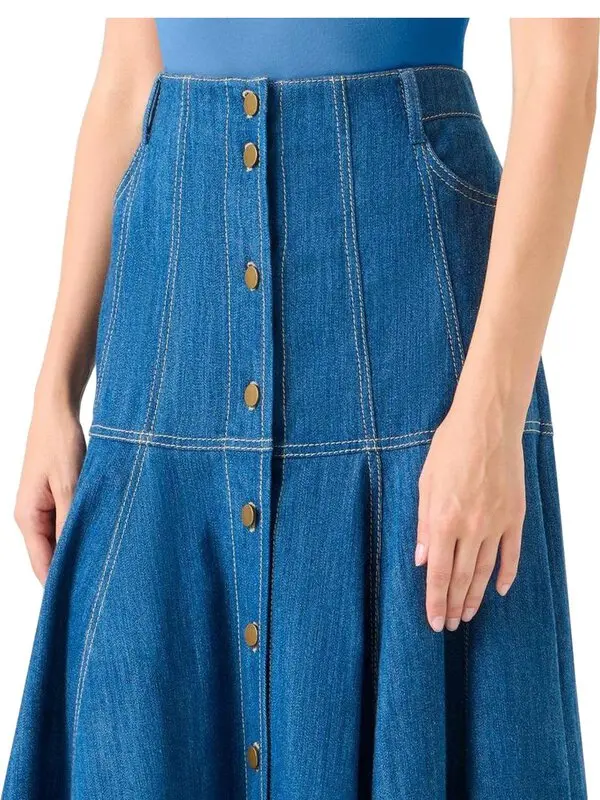 Akris Paneled Denim Midi Skirt - Medium Blue