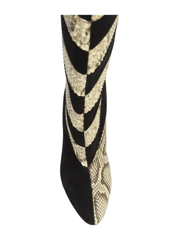 Valentino Garavani 100mm Snake-printed Leather And Suede Knee-high Boots - Nero/crema