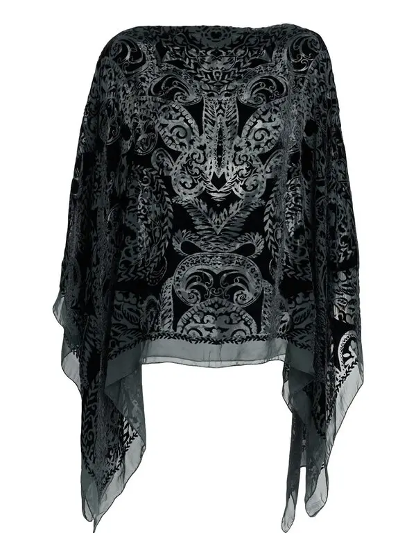 Etro Burnout Velvet Silk Poncho Top - X0836 Gray