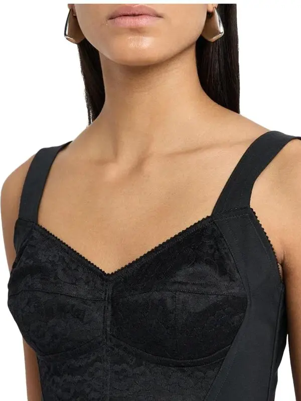 Dolce & Gabbana Lace Jacquard Crop Bustier Top - Nero