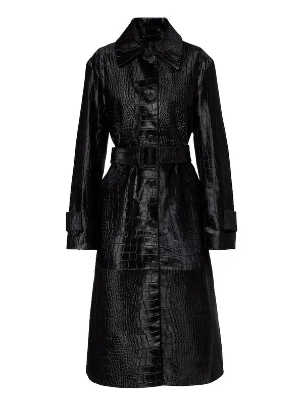 JOSEPH Auger Croc-effect Calf Hair Coat - Black