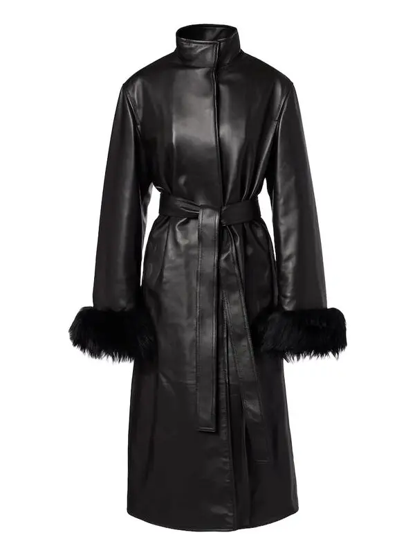 Alaïa Shearling-trimmed Leather Coat - Black