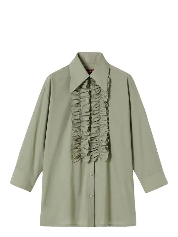 Gucci Cotton Muslin Shirt With Ruffle Trim - Green