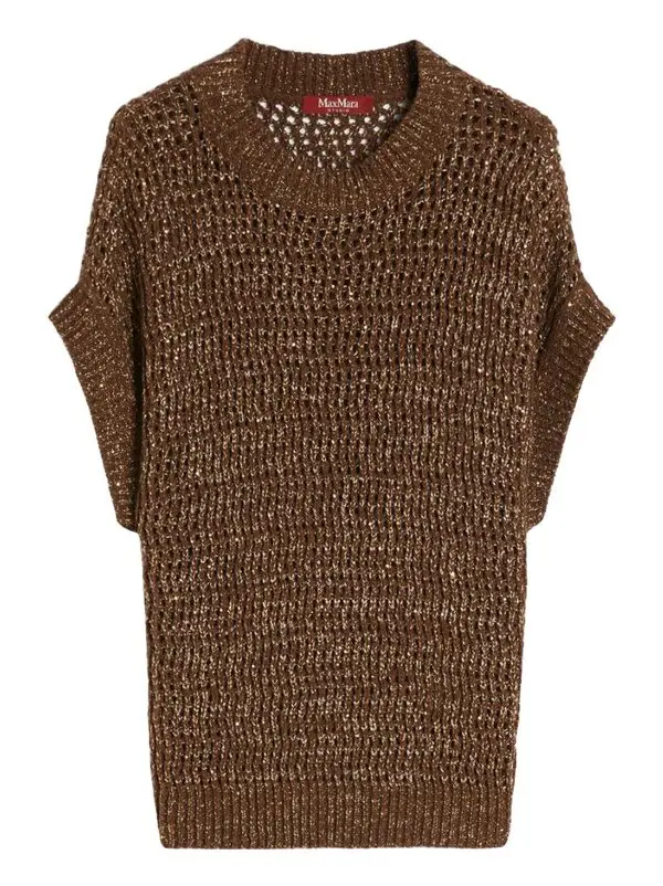 Max Mara Sequin-adorned Mesh-knit Cotton Sweater - Hazelnut Brown