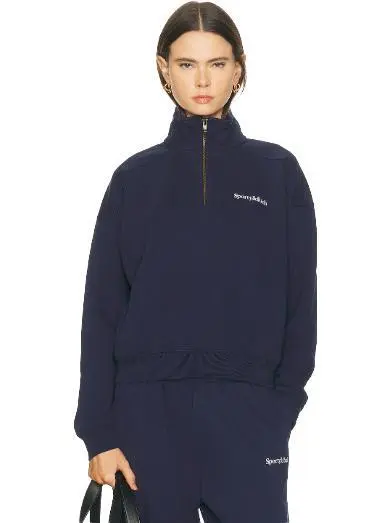 SPORTY & RICH Play Tennis Quarter Zip Sweatshirt - Dark Navy