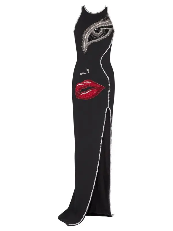 Balmain Embellished Face Maxi Dress - Black