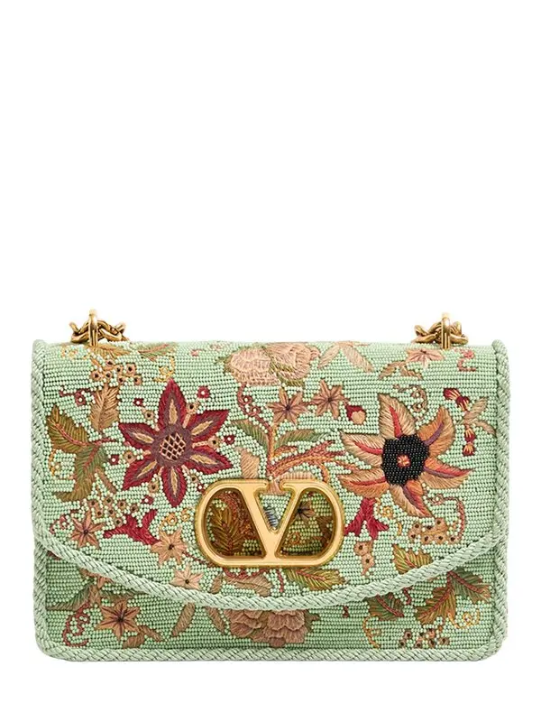 Valentino Garavani Embellished Vain Shoulder Bag - Green