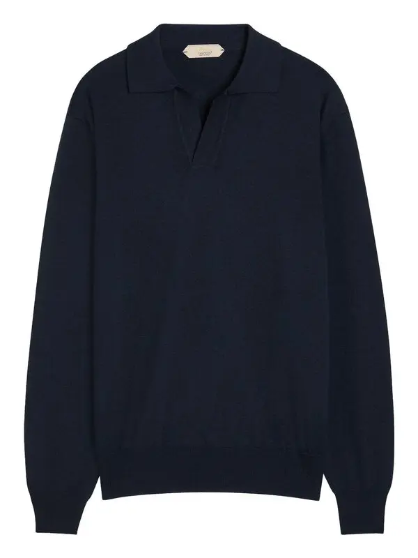 AURELIEN Wool Polo Shirt - Navy