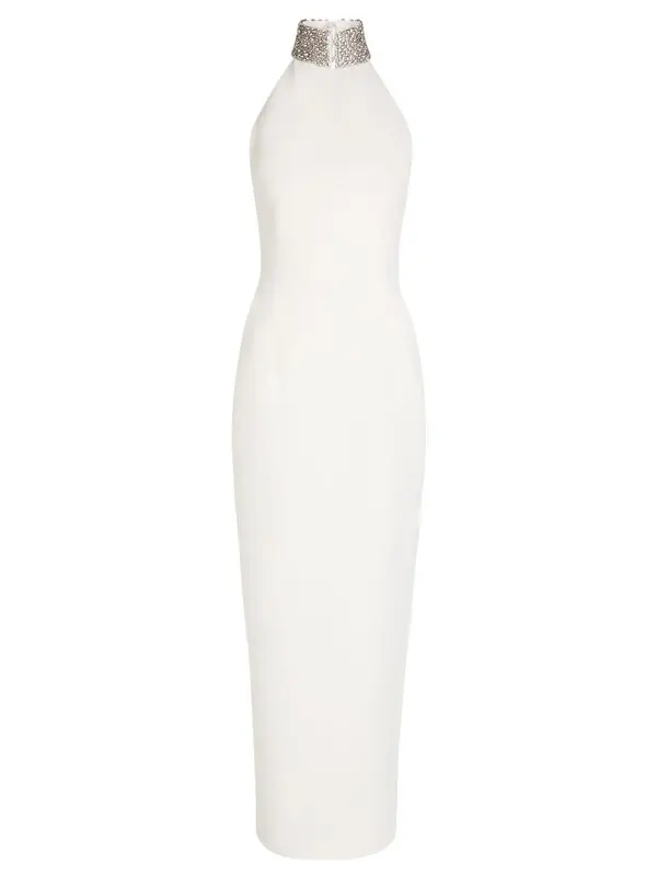 THE NEW ARRIVALS ILKYAZ OZEL Crystal-embellished Crepe Maxi Dress - White