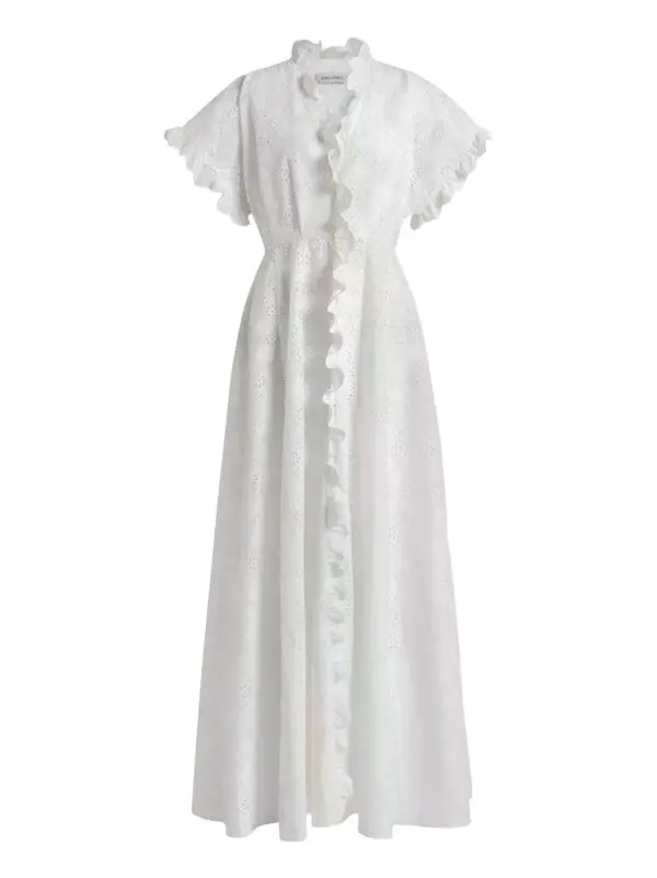 Alberta Ferretti Eyelet Maxi Dress With Ruffle Trim - White